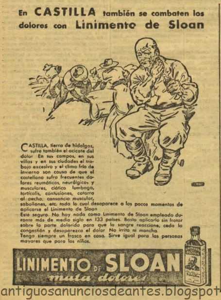Antiguos anuncios de antes: Linimento de Sloan (medicina) (37 anuncios)