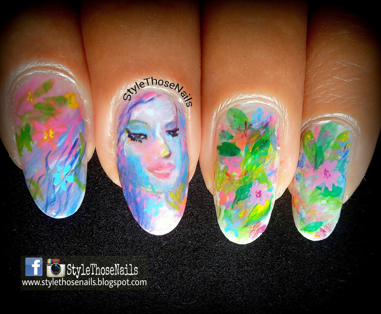Style Those Nails: Water Colour Portrait Nail art - Spring Nails