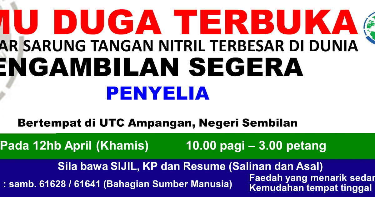 Temuduga Terbuka Hartalega NGC, Sepang di JobsMalaysia Negeri Sembilan ...