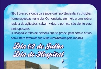 Dia 02 de Julho Dia do Hospital | CLÍNICA DA FAMÍLIA SOUZA MARQUES