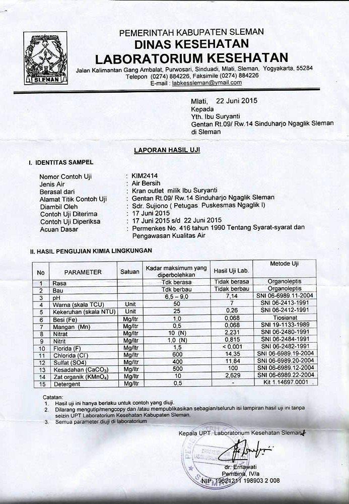 Penyaring Air Waterflo: Testimoni Disertai Hasil Uji Lab Dari Beberapa ...