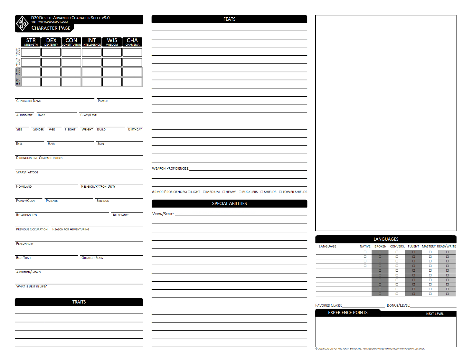 d20 Despot: Advanced Character Sheet 3.0 for Pathfinder