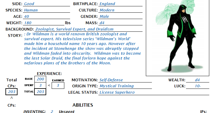 Megalopolis: Dr. Wildman Mighty Protectors Character Sheet
