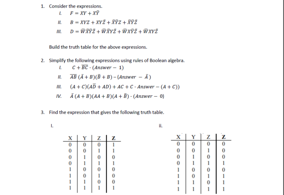 BOOLEAN ALGEBRA QUESTIONS