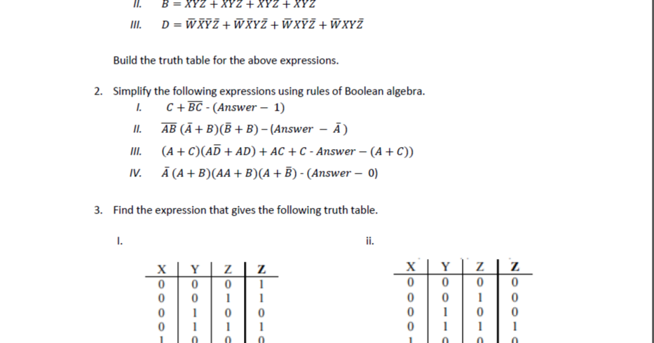 BOOLEAN ALGEBRA QUESTIONS