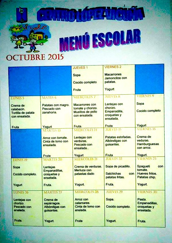 Menú comedor Octubre 2015 ~ @conunatizayvuestrasonrisa