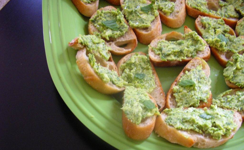 Sprigs of Rosemary: A Study in Green – Arugula and Endamame Crostini