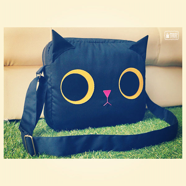Love handmade doodle photo coffee and cats: Black kitty shoulder bag