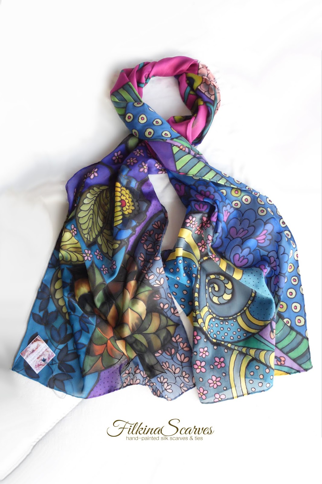 Violet Purple Silk Chiffon Scarf Unique Hand Painted Luxury Gift for ...