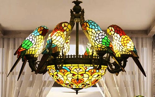 We Heart Parrots: Stained Glass Eight Parrot Chandelier