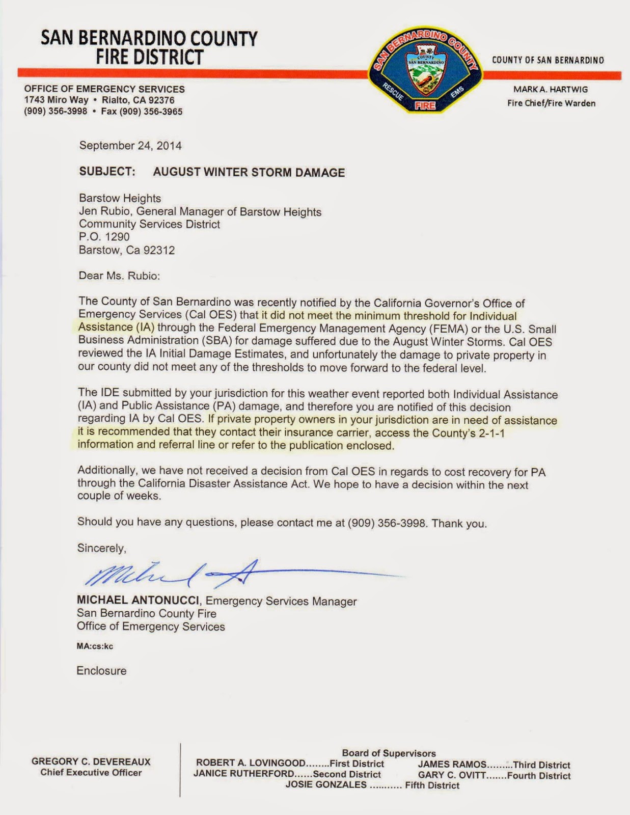 Barstow Heights Community Services District: County Response Letter to ...