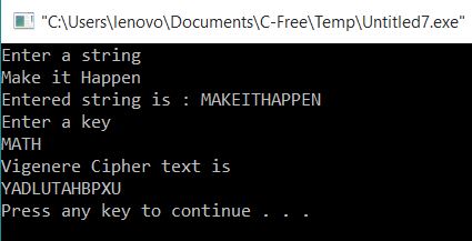 All C Programs: Program 219: Vigenere Cipher using C