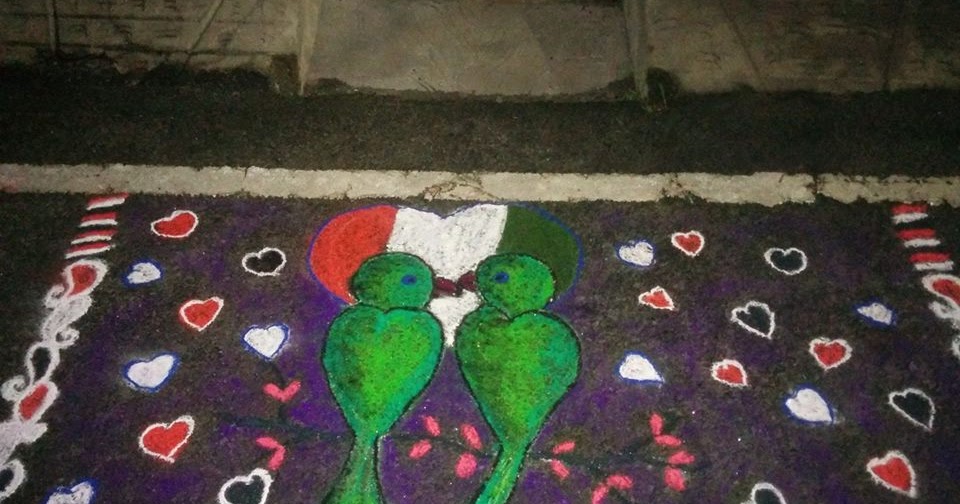 CHODAVARAMNET: LOVE PARROTS AND STARS AND FRUITS RANGOLI ART