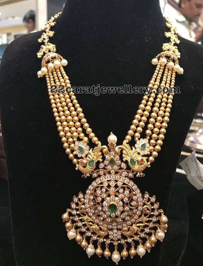 Gold Beads Set with Closed Setting Diamond Locket - Jewellery Designs