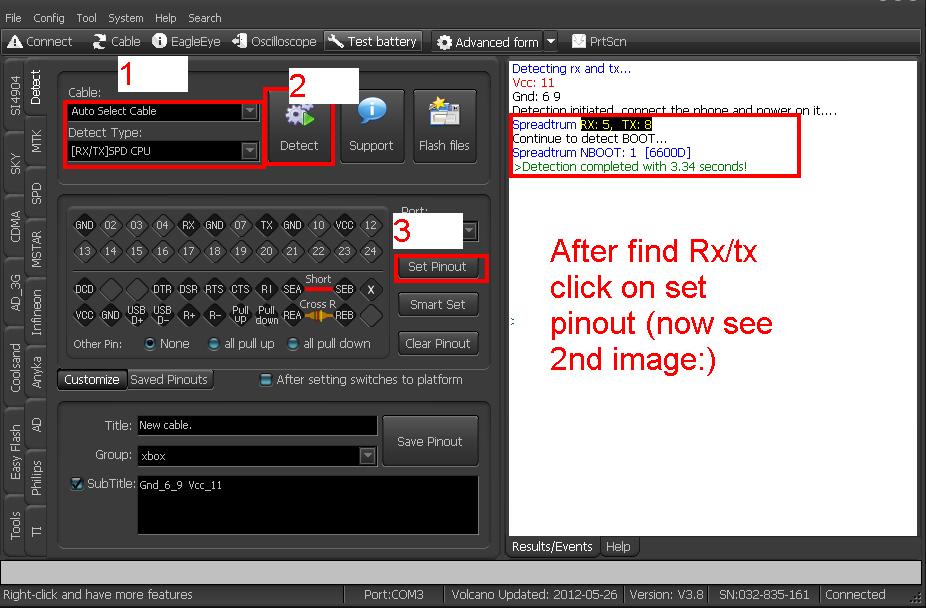 ranaservice: How connect SPD CPU with COM PORT(RX/TX)