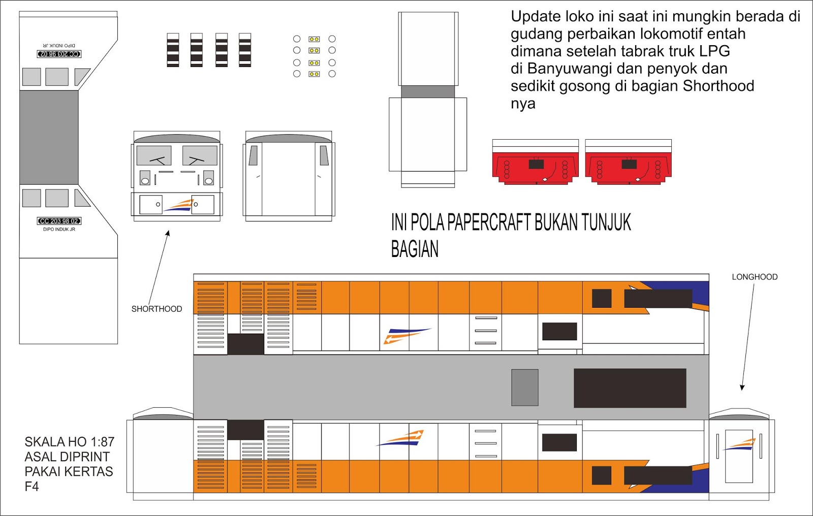 Pola papercraft kereta api Indonesia