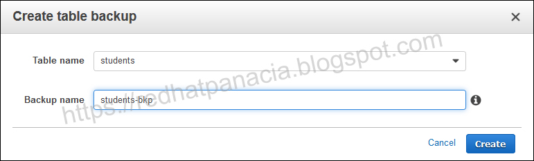 DynamoDB Database Backup using AWS Console - RedHat Panacia
