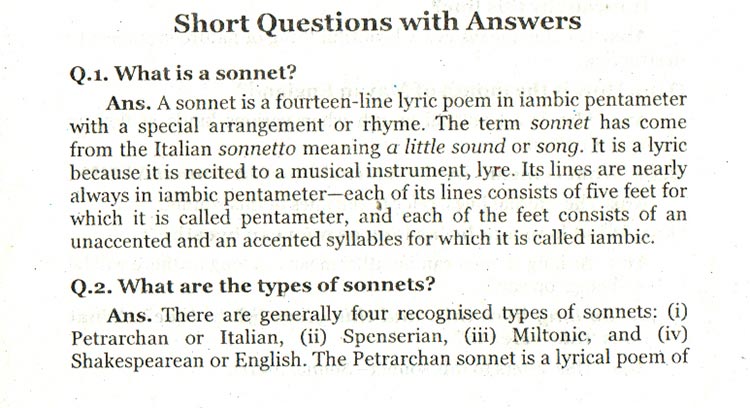 Short Questions with Answers (Shall I compare thee to a summer’s day ...