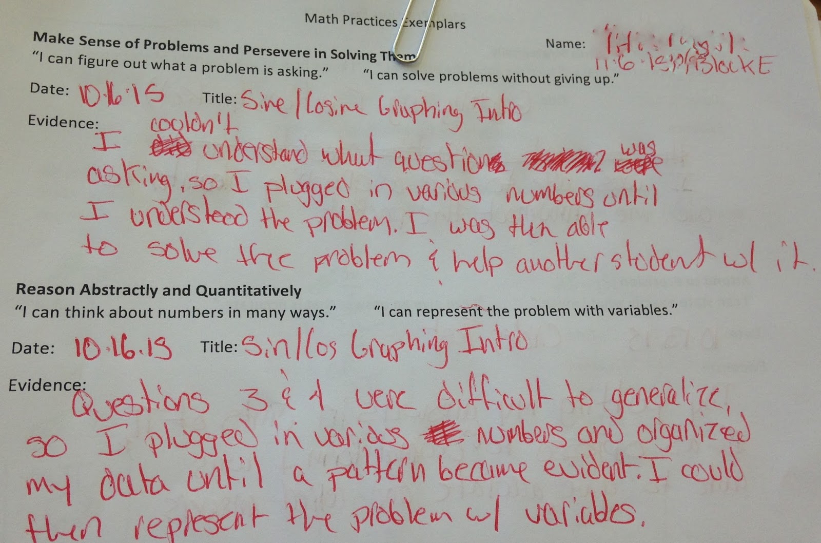 Drawing On Math: Update: Math Practice Standard Portfolios