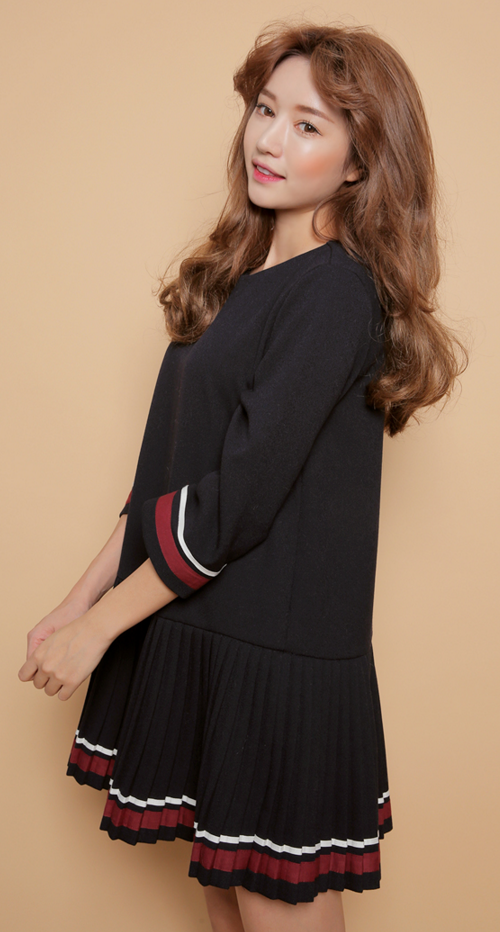 [Stylenanda] Striped Edge Pleated Dress | KSTYLICK - Latest Korean ...