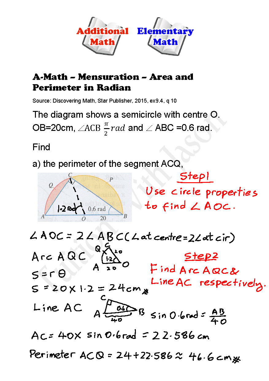 E-Math - Mensuration - Area amd Perimeter in Radian | Singapore ...