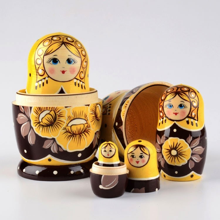 The Russian Store: A Unique Nesting Doll - Groovy Yellow & Brown