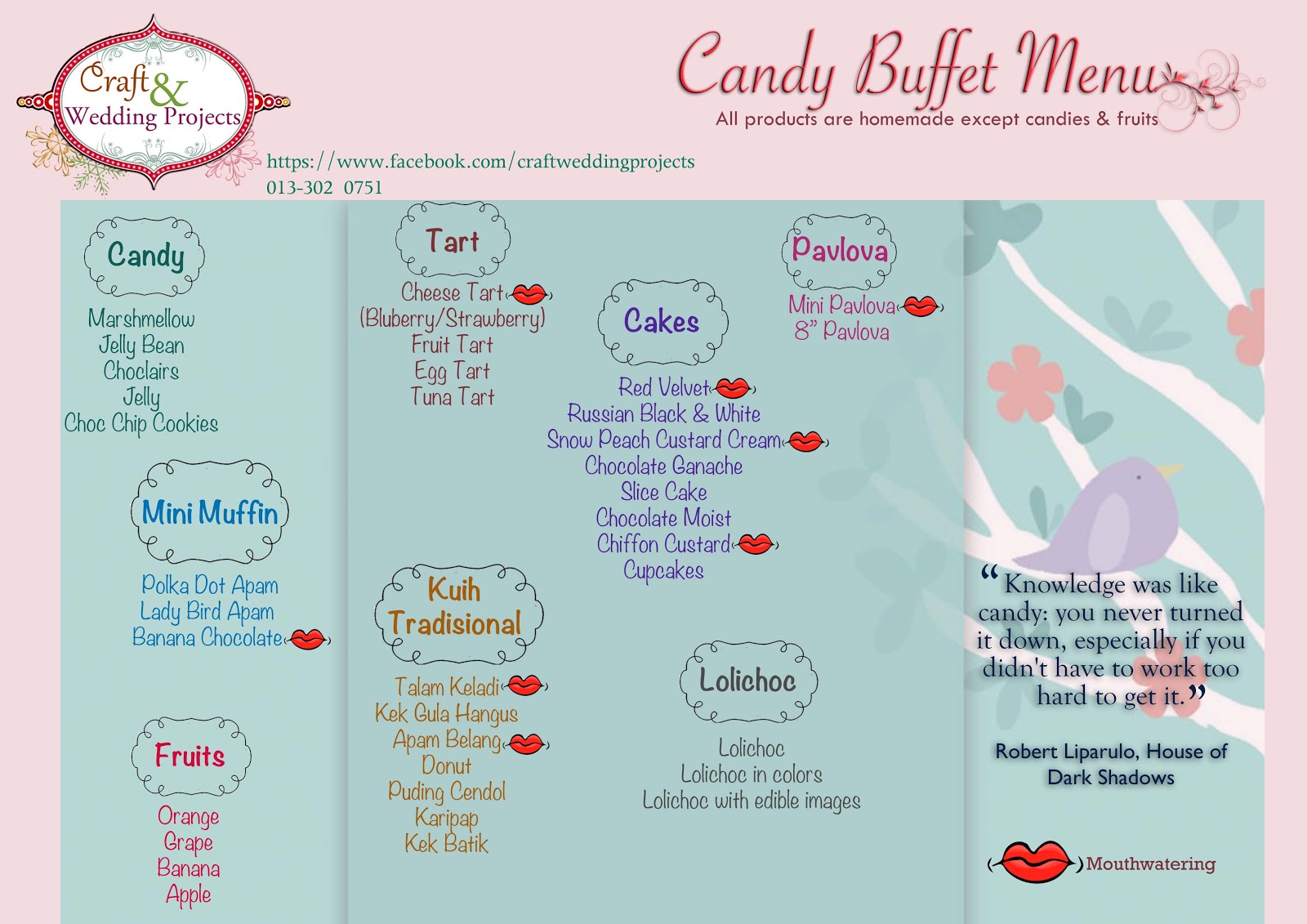 Craft & Wedding Projects: CANDY BUFFET MENU