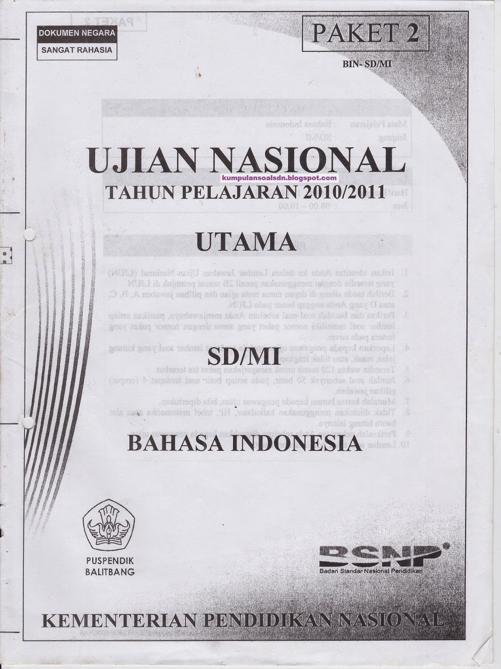 Soal UN Bahasa Indonesia 2013/2014 ~ Kumpulan Soal SD