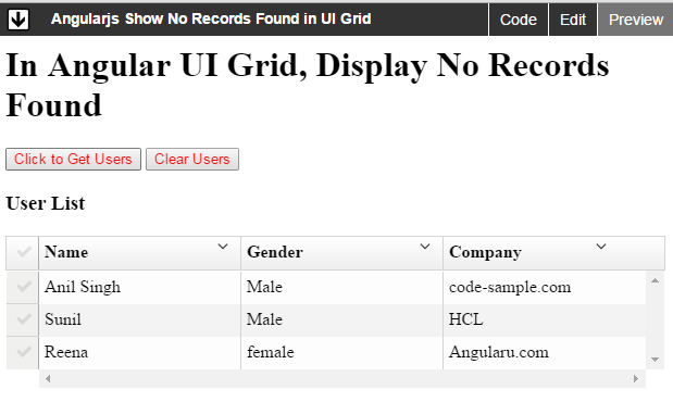 No Record Found In Angularjs Ng Grid And Ui Grid