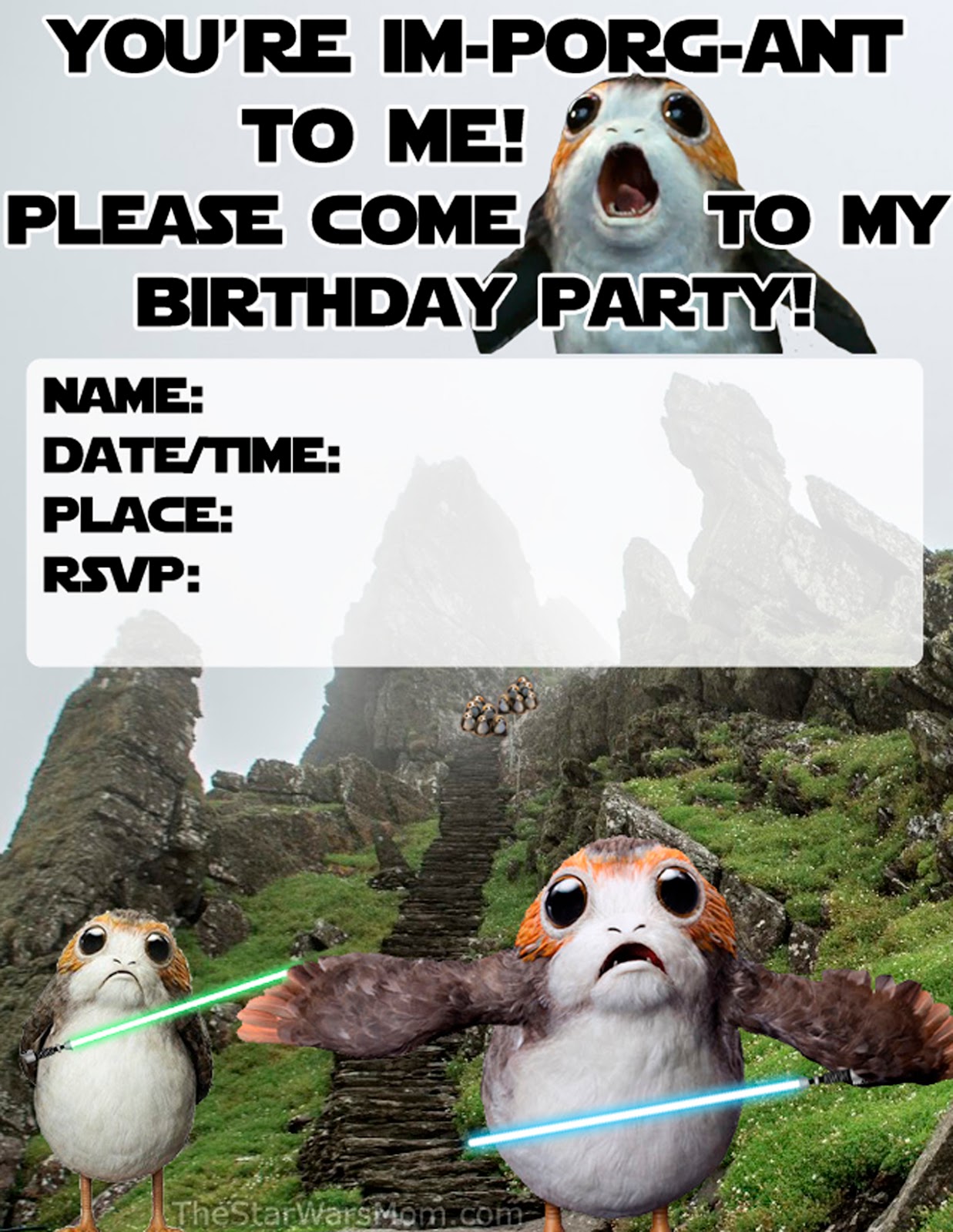 Porg Birthday Party Invitation - Star Wars Porgs - The Star Wars Mom ...