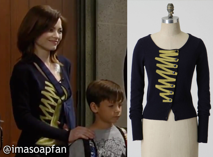 Elizabeth Webber's Navy Ribbon-Trimmed Cardigan - General Hospital ...
