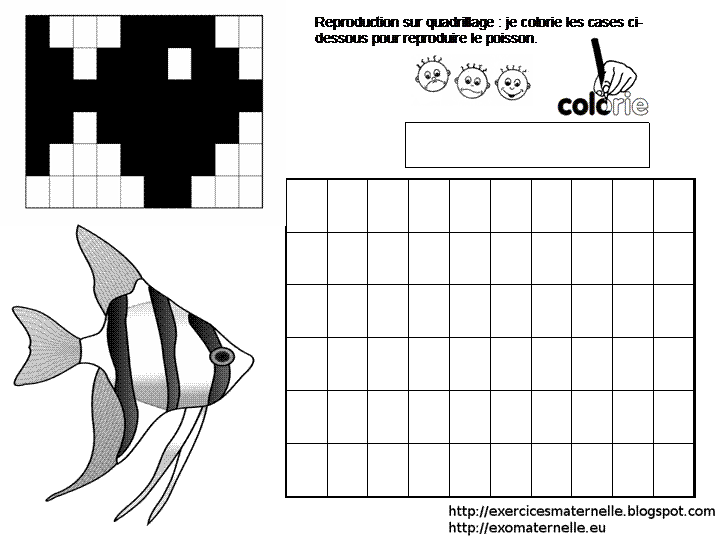 Maternelle: Reproduction sur quadrillage : des poissons