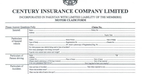 Classic Auto Zone: Century Insurance Motor Claim Form