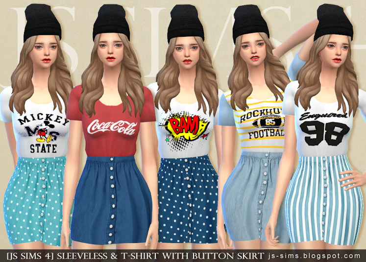 [JS SIMS 4] Sleeveless & T-Shirt With Button Skirt－JS SIMS｜痞客邦