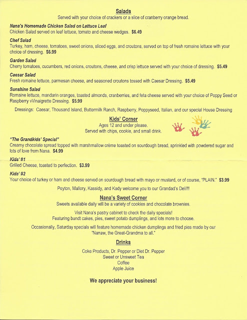 Caruthersville Chamber of Commerce: Grandad's Deli Menu