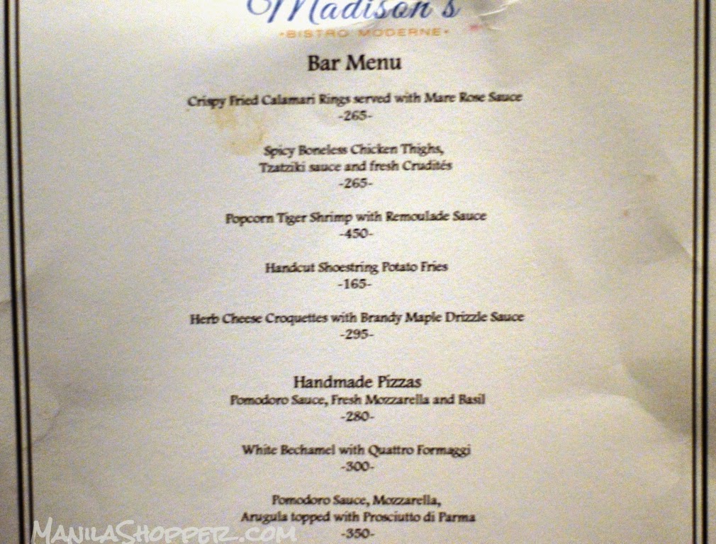 Manila Shopper: Amazing Bistro Food Experience at Madison's Bistro Moderne