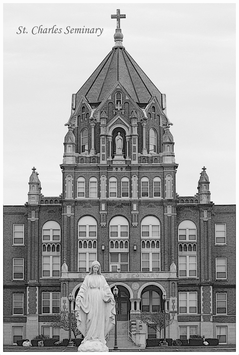 Cross Tipped Churches: St. Charles Seminary BW Post Card II