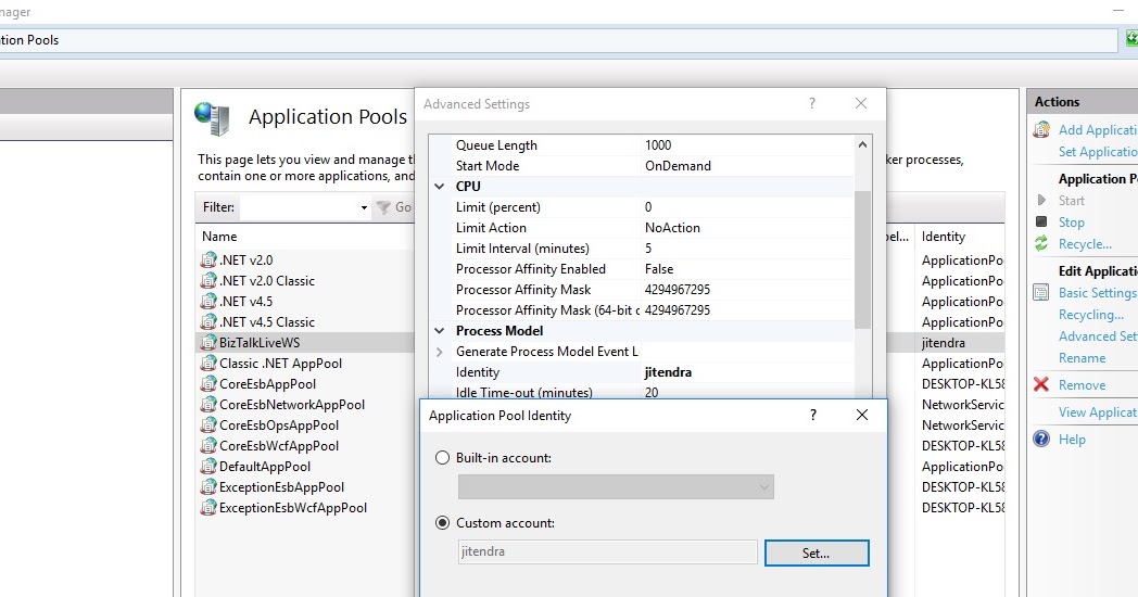 Configure Setting In Internet Information Services Iis And Biztalk Application Binding Setting
