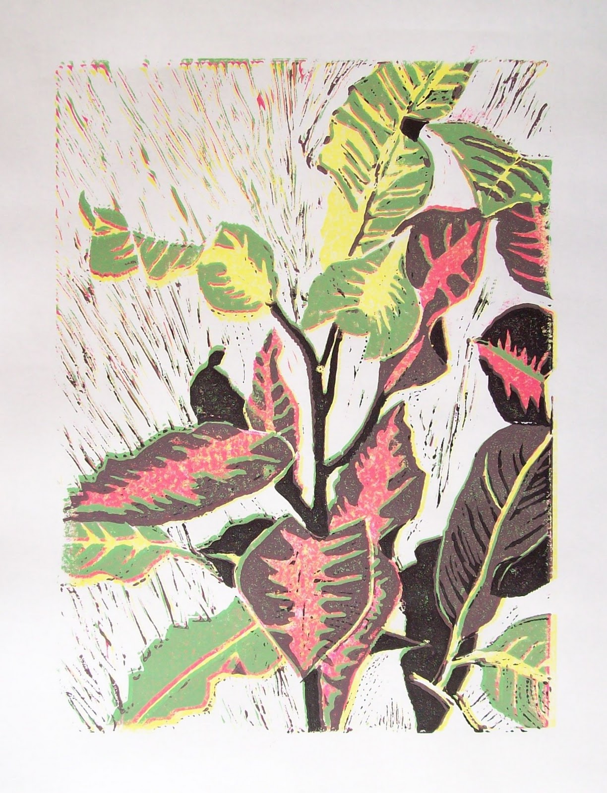 Drawing etc: Croton reduction linocut 6, final print