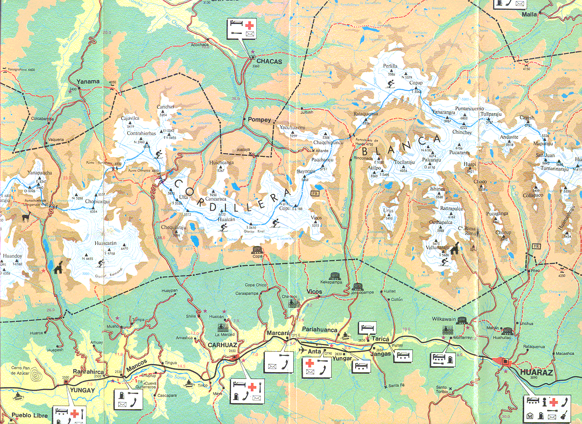 Mapa de HUARAZ Chavin Pastoruri Llanganuco Huascaran Carhuaz Caraz ...