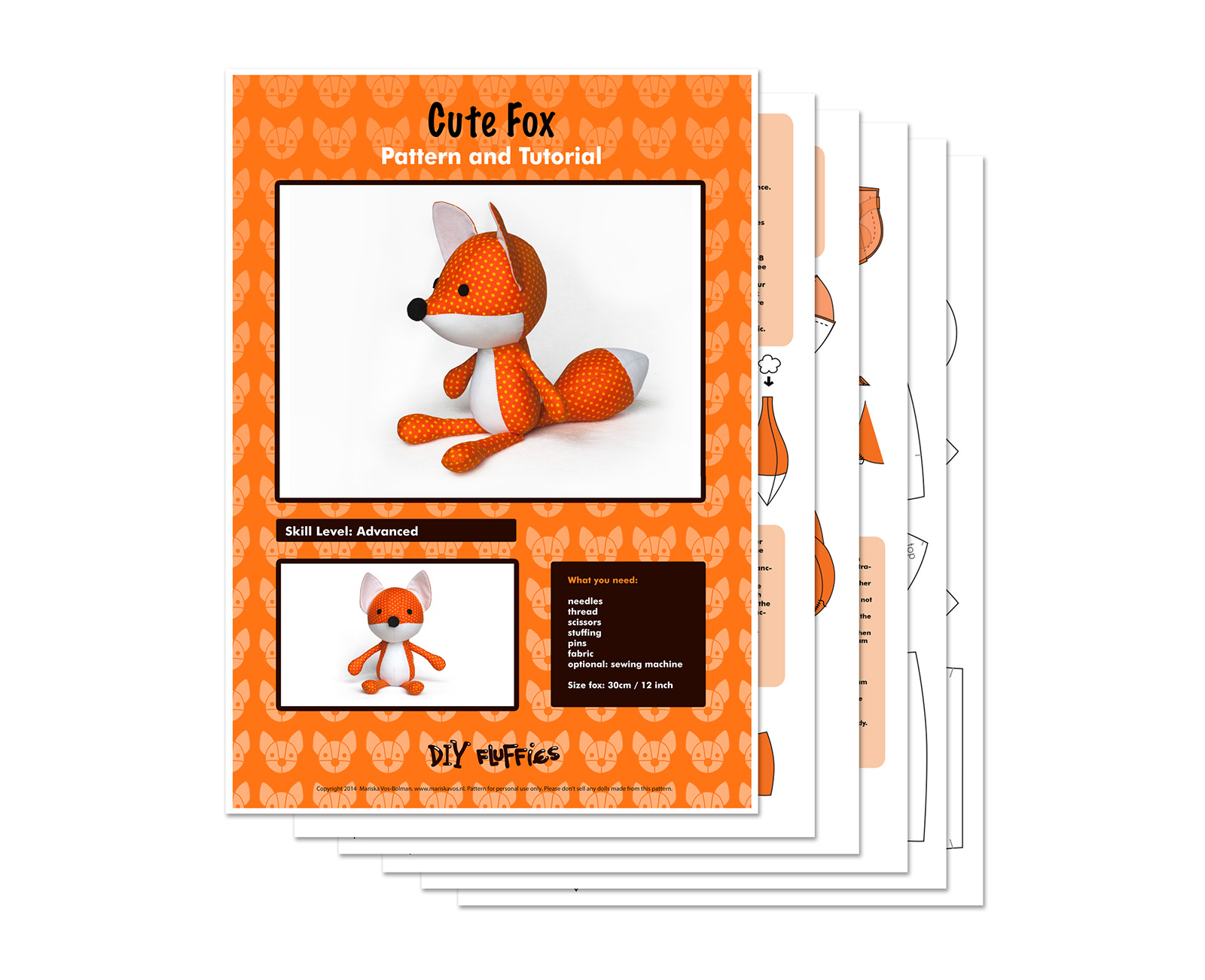 Toy Patterns by DIY Fluffies : fox softie sewing pattern - plush diy