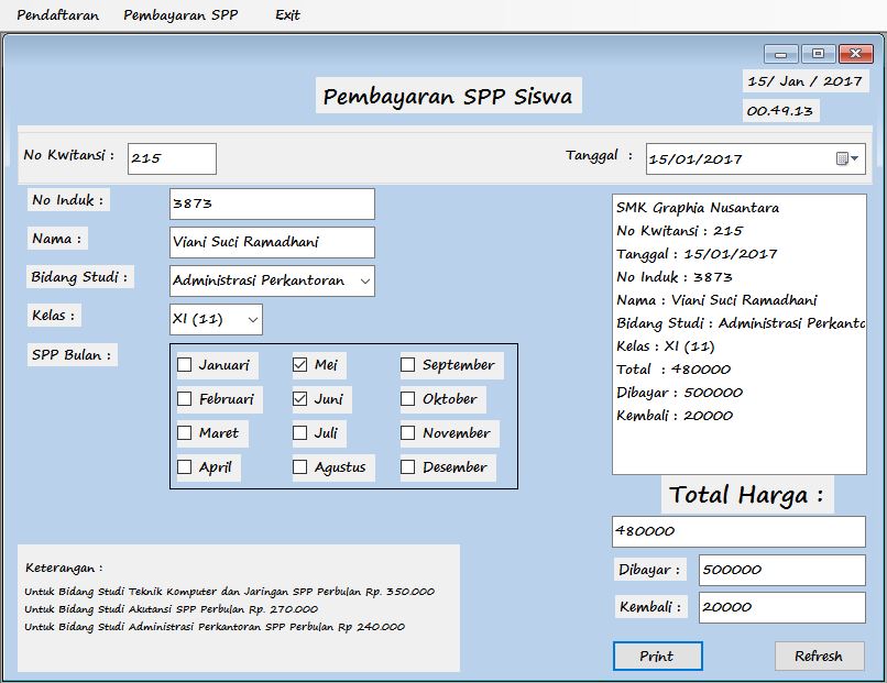 Membuat Program Sistem Pendaftaran dan Pembayaran SPP yang terhubung ...