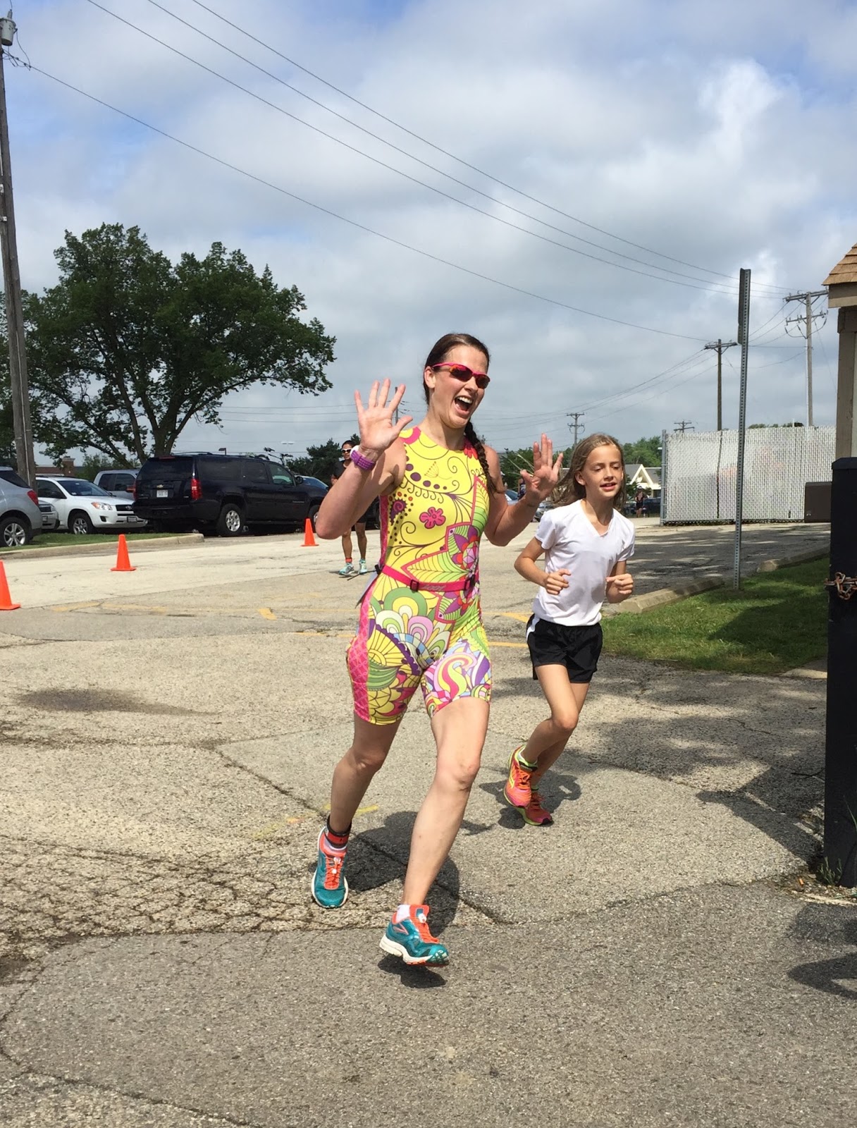 Michelle, finishing strong, with Julia to run her in!