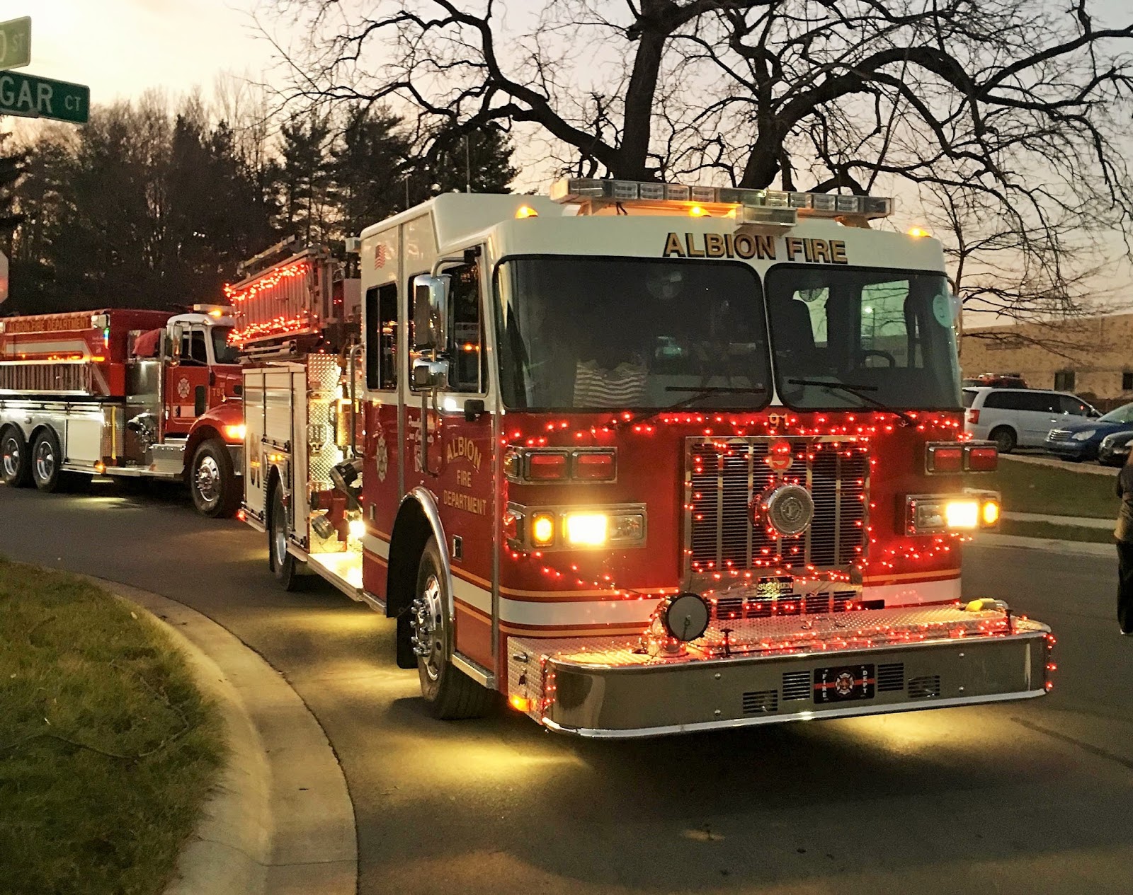 Slightly Off the Mark: Albion fire trucks in the Christmas parade