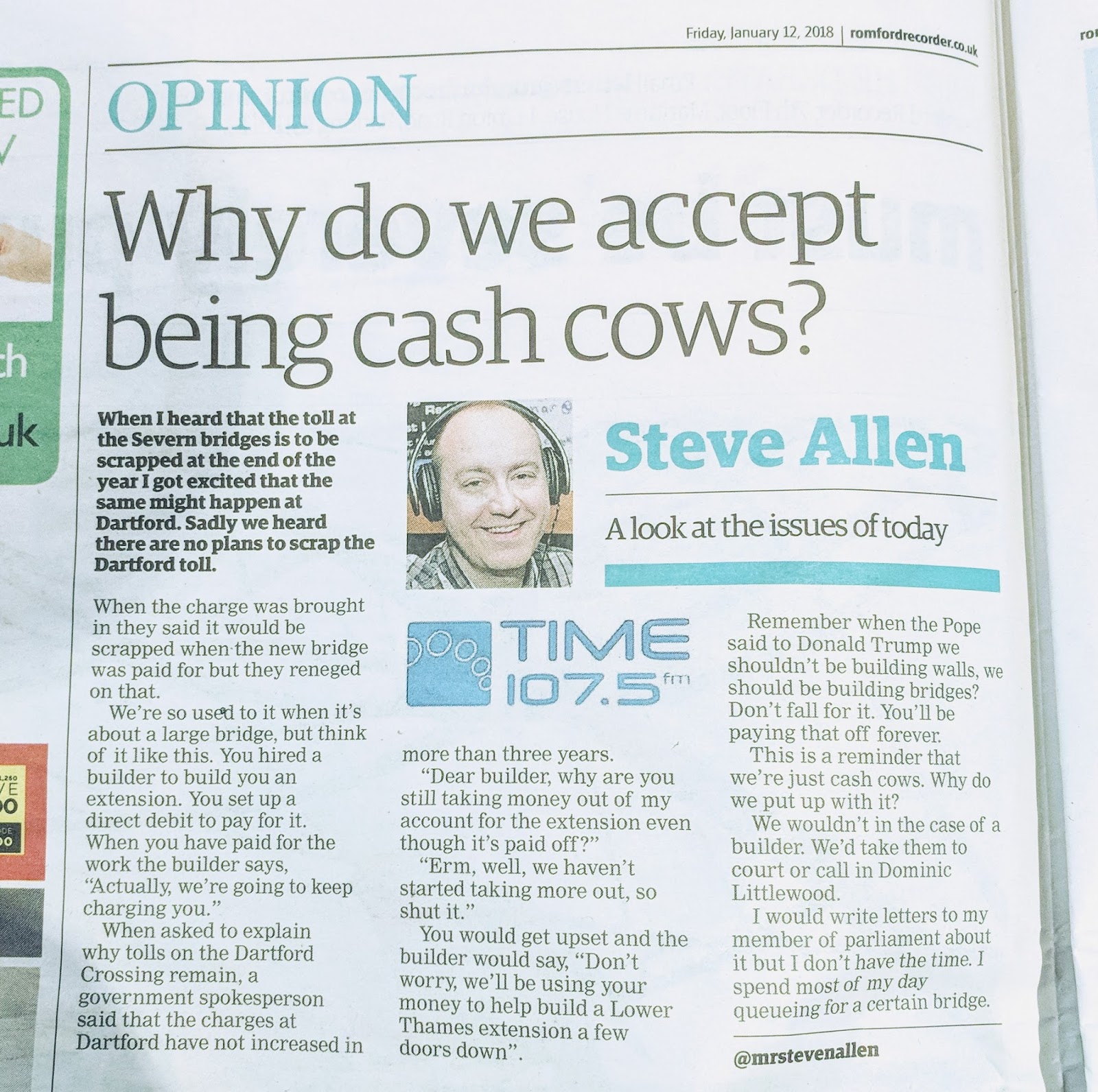 [Newspaper Column] Dartford Rip-Off ~ Some News