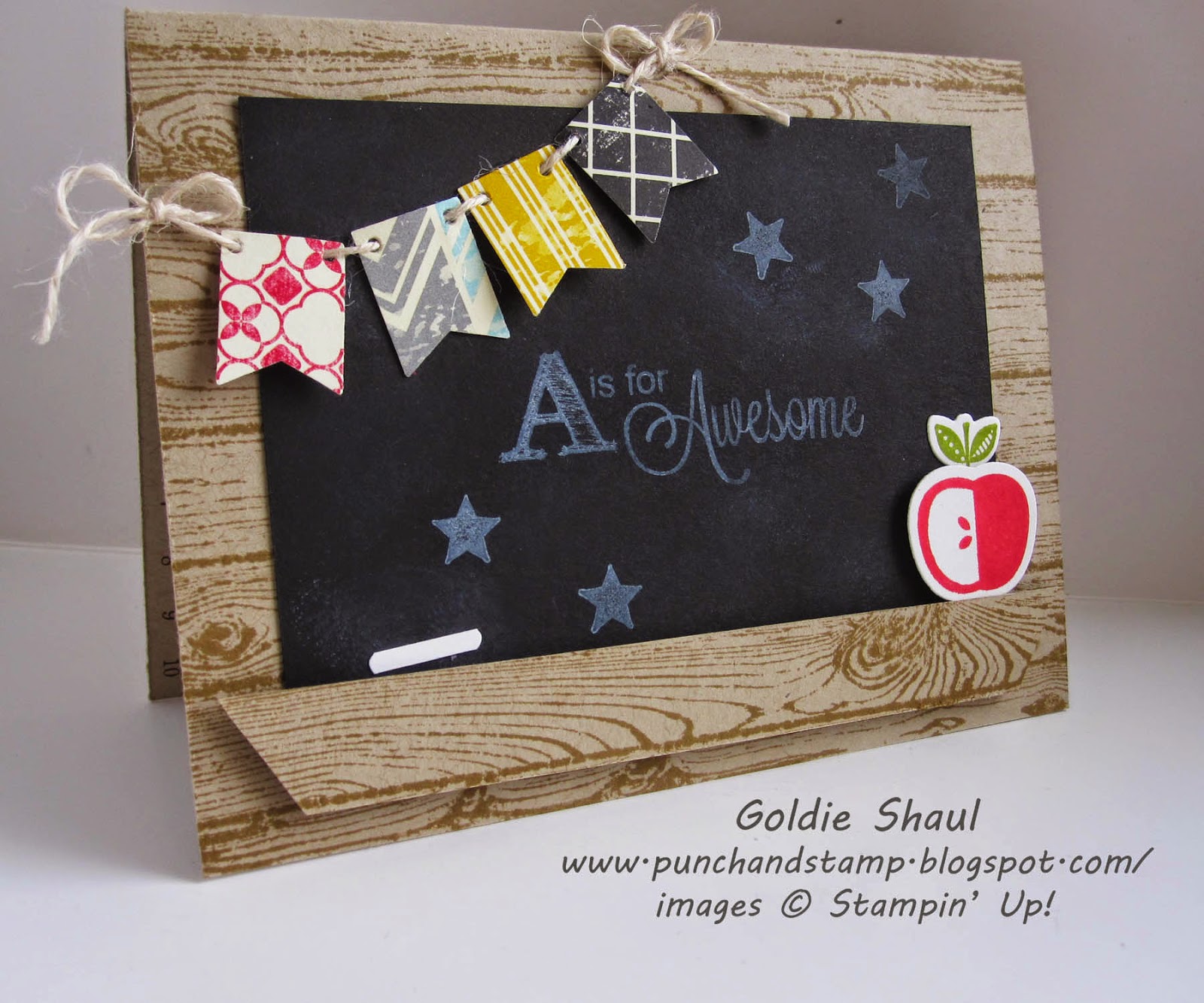 Punch and Stamp with Goldie: Chalkboard card using hardwood