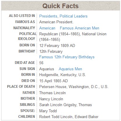 Abraham Lincoln ~ Famous People List