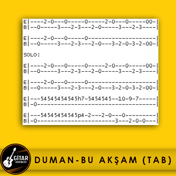 Gitar Notlarım: Duman - Bu akşam Gitar Tab
