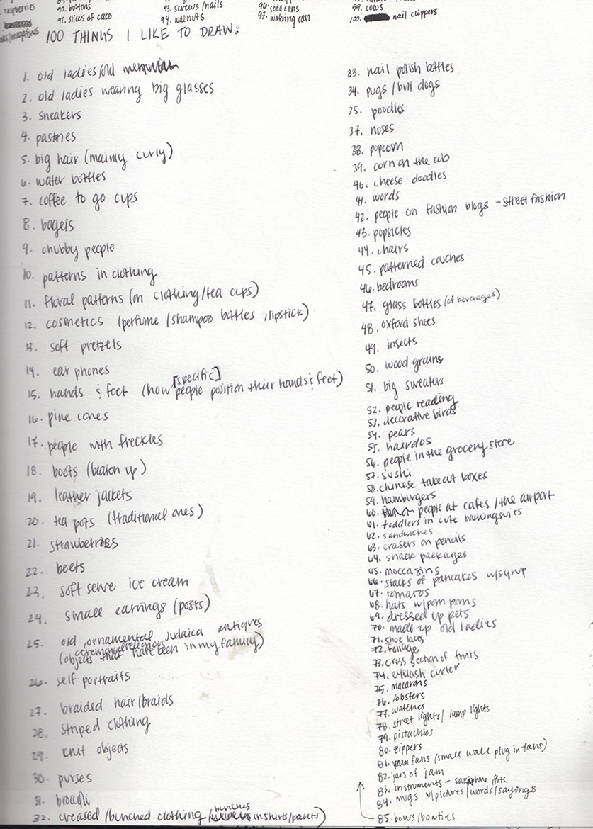 100 Things To Draw List