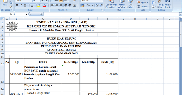 Contoh Format Buku Kas Umum Dana BOP PAUD KB - DriveDocx